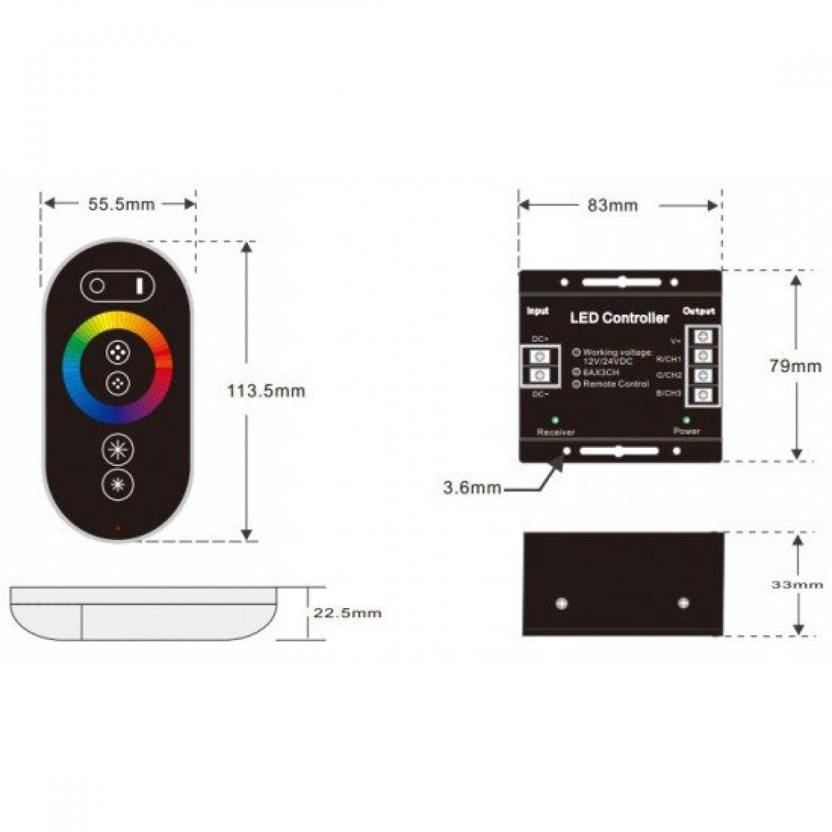 Ασύρματο RGB Mini Touch Control για Ταινίες Led 216w Μαύρο Χρώμα | G ...