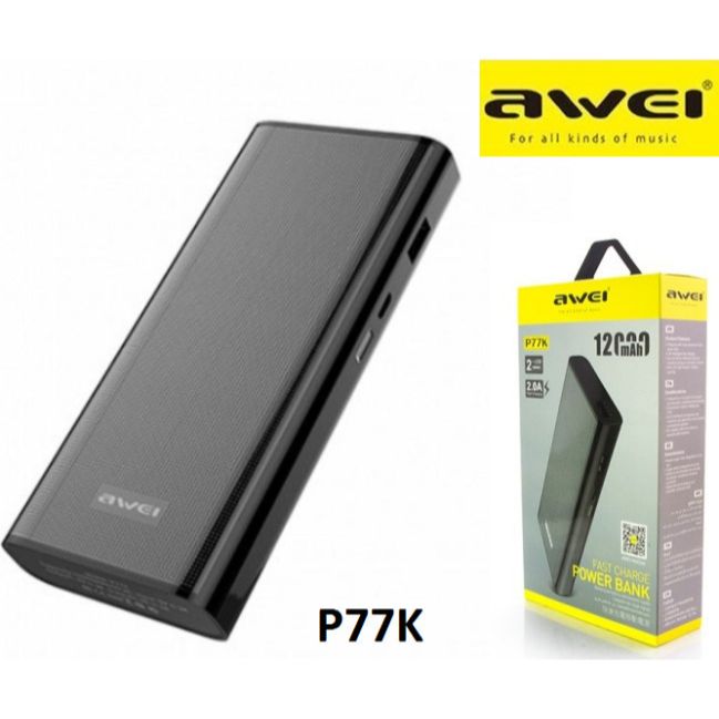 Power Bank Awei P77K Φορητός Φορτιστής High Capacity 12000mAh, σε μαύρο ...