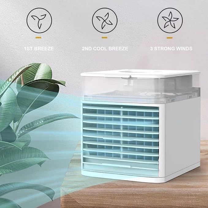 Φορητό mini air cooler με 3 ταχύτητες και RGB LED φως νυκτός Q-COOL6 ...