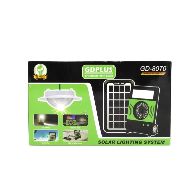 Ηλιακό Σύστημα GD-8070 με Φωτισμό LED, ηλεκτρικό ανεμιστήρα και Φόρτιση ...