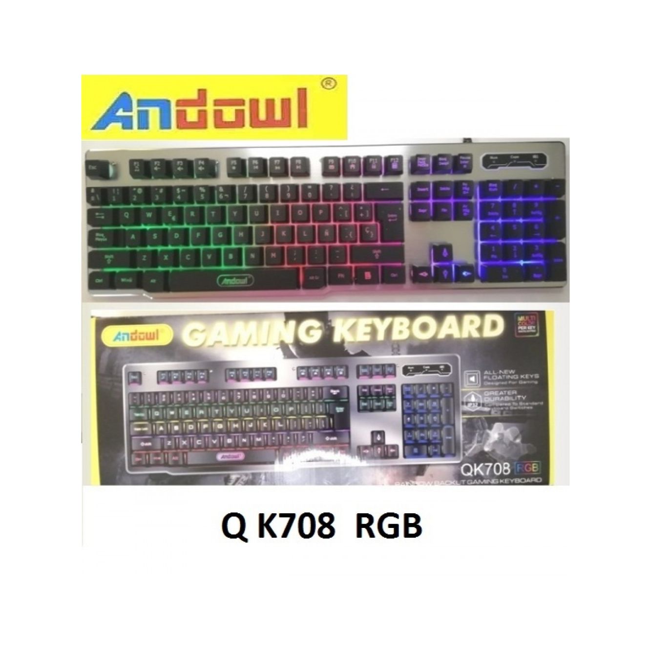 Andowl Q-K708 Gaming Πληκτρολόγιο με διακόπτες και RGB φωτισμό (Αγγλικό ...
