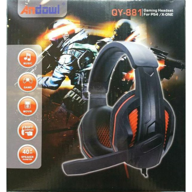 Andowl Gaming Ακουστικά Over Ear Headset 3.5mm Μαύρο,Πορτοκαλί QY-881 ...