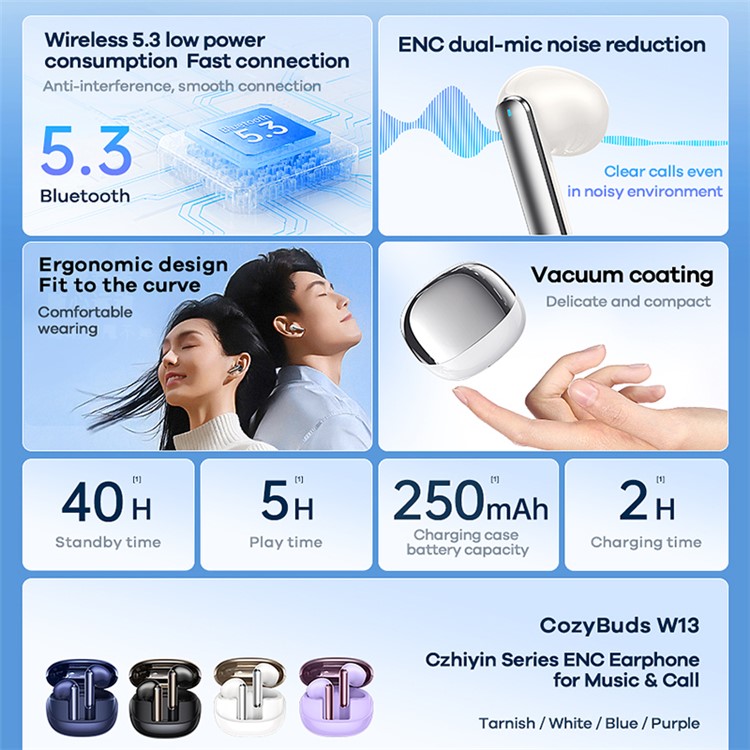 Ασύρματα Ακουστικά Bluetooth REMAX CozyBuds W13 με θήκη φόρτισης 250 mAh Μαύρα | G for Gadget