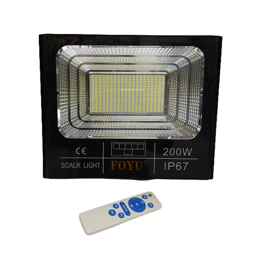 Αδιάβροχος ηλιακός προβολέας LED 200W με πάνελ & τηλεχειριστήριο Foyu ...