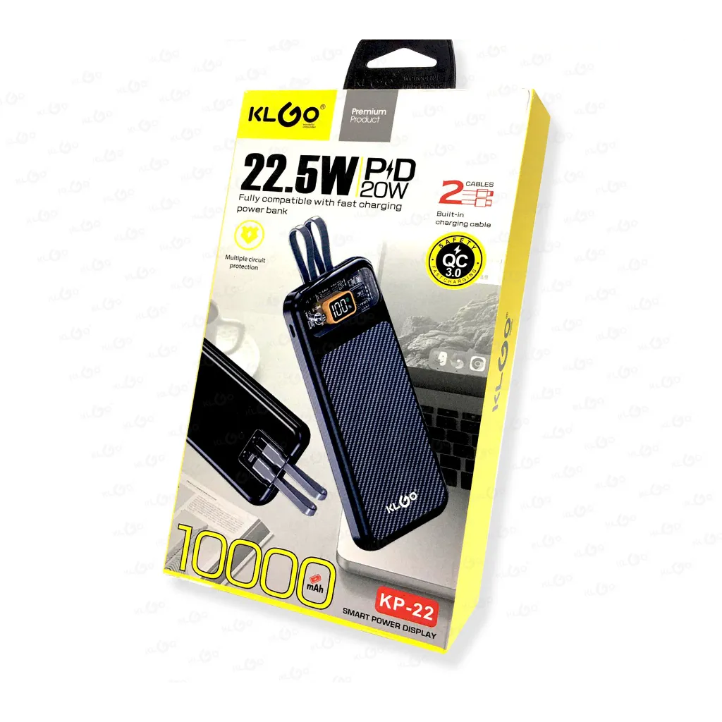 Powerbank Γρήγορης Φόρτισης 10000mAh 20w με ενσωματωμένη οθόνη LED KLGO ...