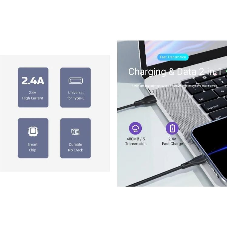 Awei CL-223T USB 2.0 Cable USB-C male - USB-A male Μαύρο 1m | G for Gadget