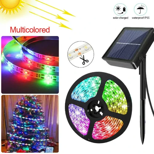 Ηλιακή Αδιάβροχη Ταινία LED RGB 5m με Βάση Πάνελ - Πάσσαλο Εξωτερικού ...