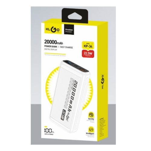 KLGO KP-34 Power Bank Φορητός Φορτιστής 20000mah Λευκό | G for Gadget